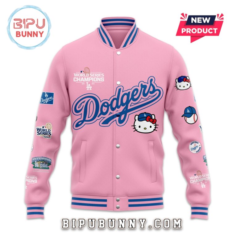 Los Angeles Dodgers X Hello Kitty Pink Baseball Jacket - Bipubunny Store