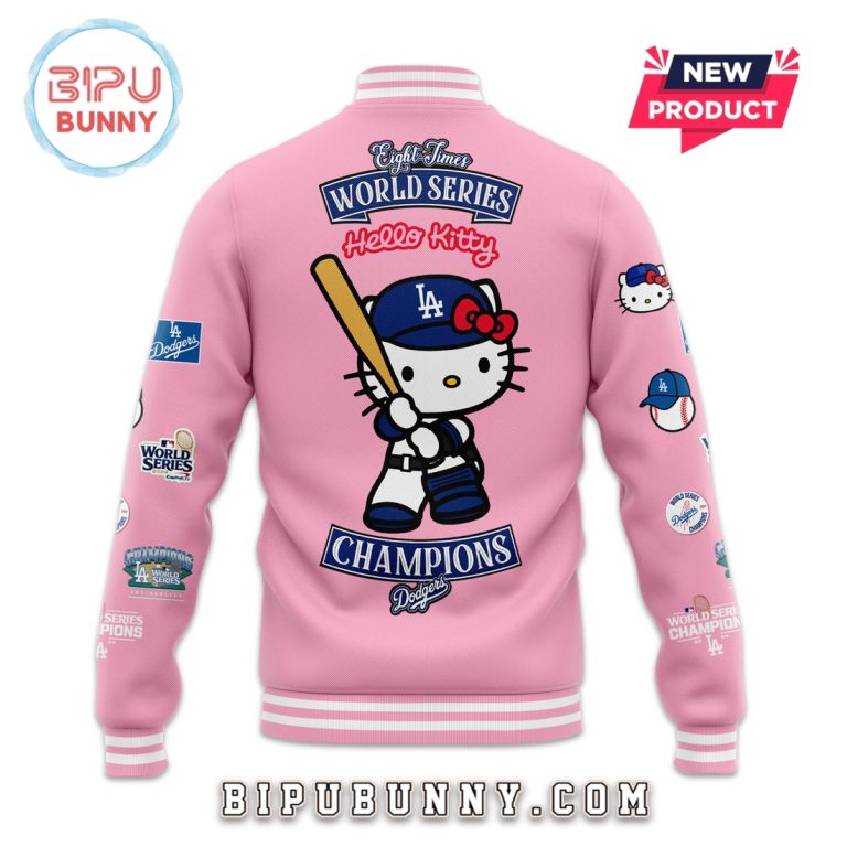 Los Angeles Dodgers X Hello Kitty Pink Baseball Jacket - Bipubunny Store