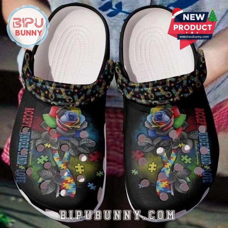 Autism Awareness Day Autism Rose And Ribbon Crocs Clogs - Bipubunny Store