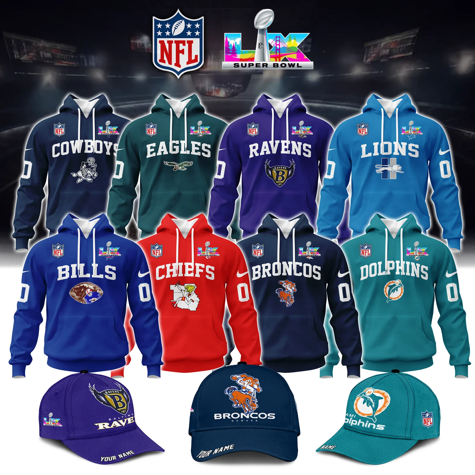 Custom NFL Team Hoodie Cap Combo - Bipubunny Store