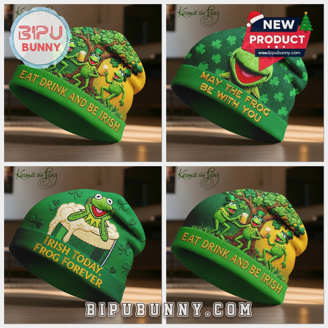 Kermit the Frog St Patricks Day Beanie Hat - Bipubunny Store