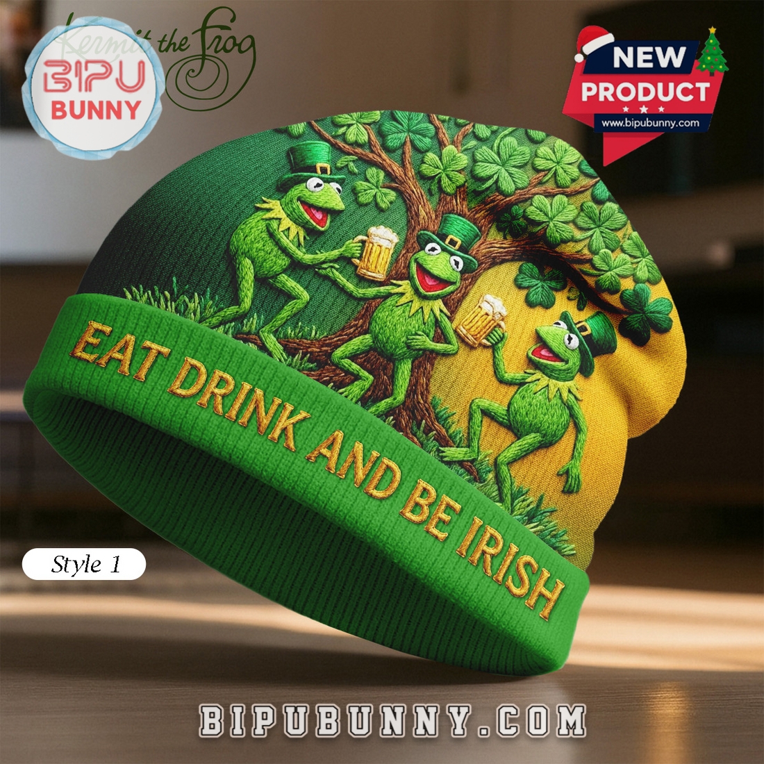 Kermit the Frog St Patricks Day Beanie Hat - Bipubunny Store