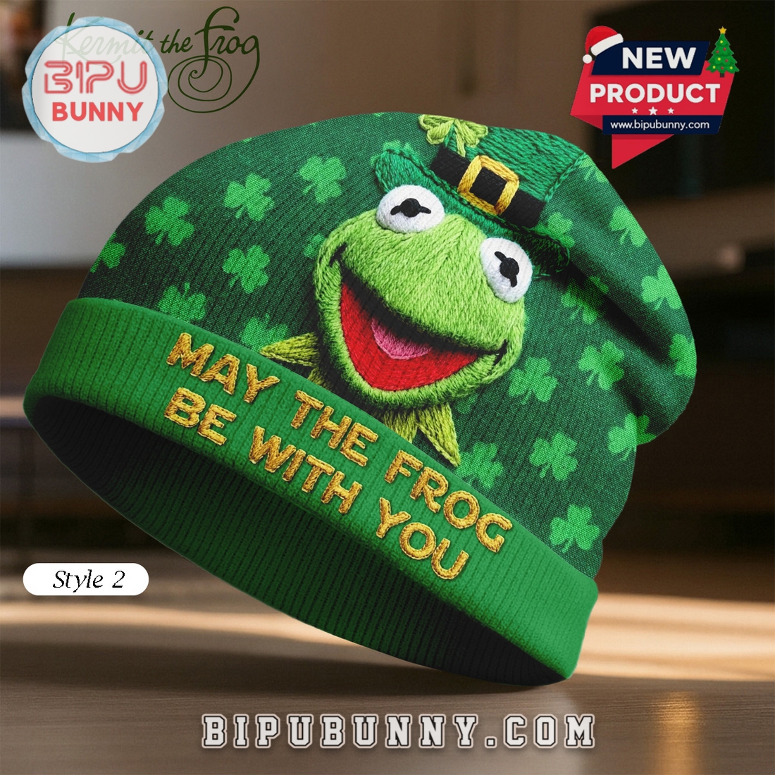 Kermit the Frog St Patricks Day Beanie Hat - Bipubunny Store
