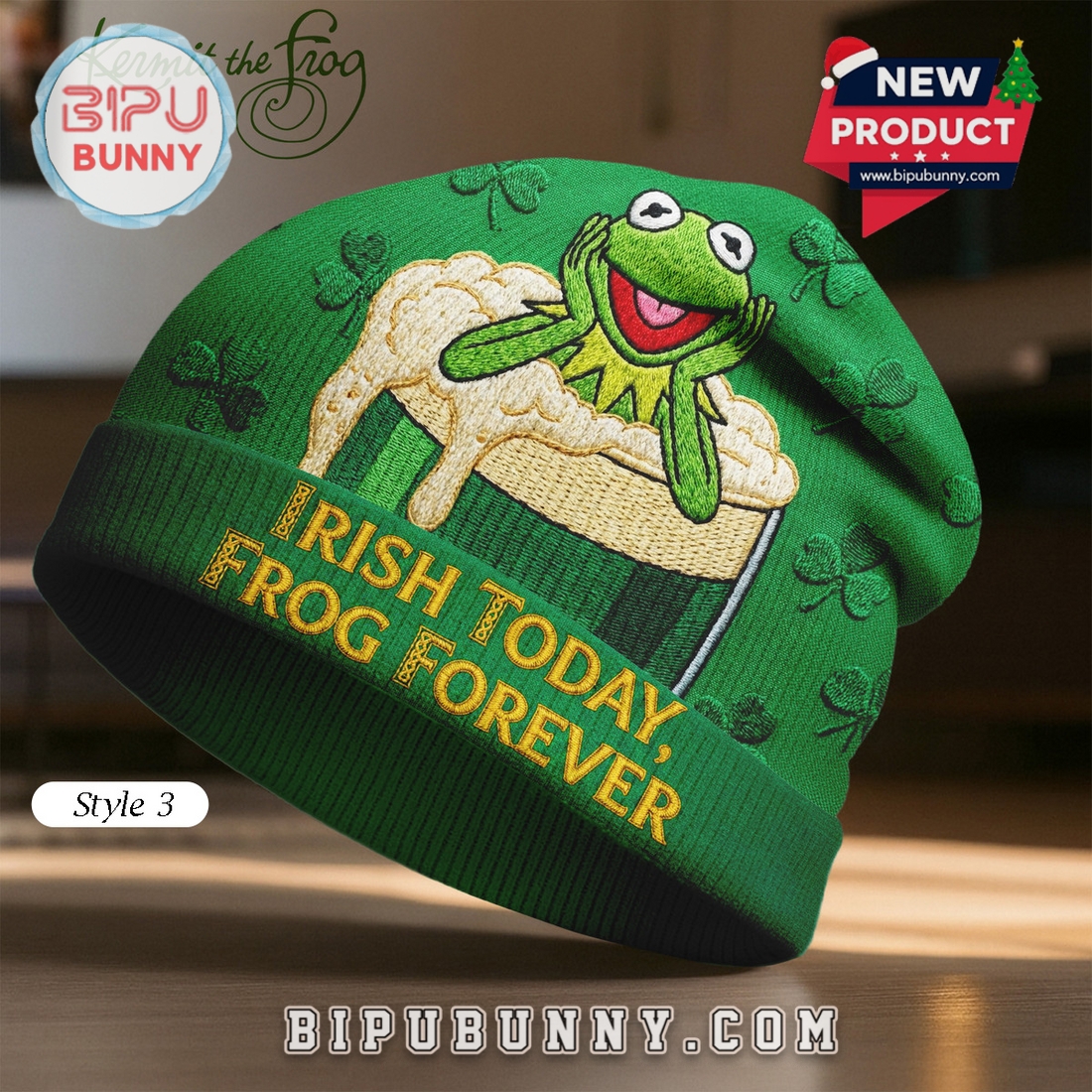 Kermit the Frog St Patricks Day Beanie Hat - Bipubunny Store