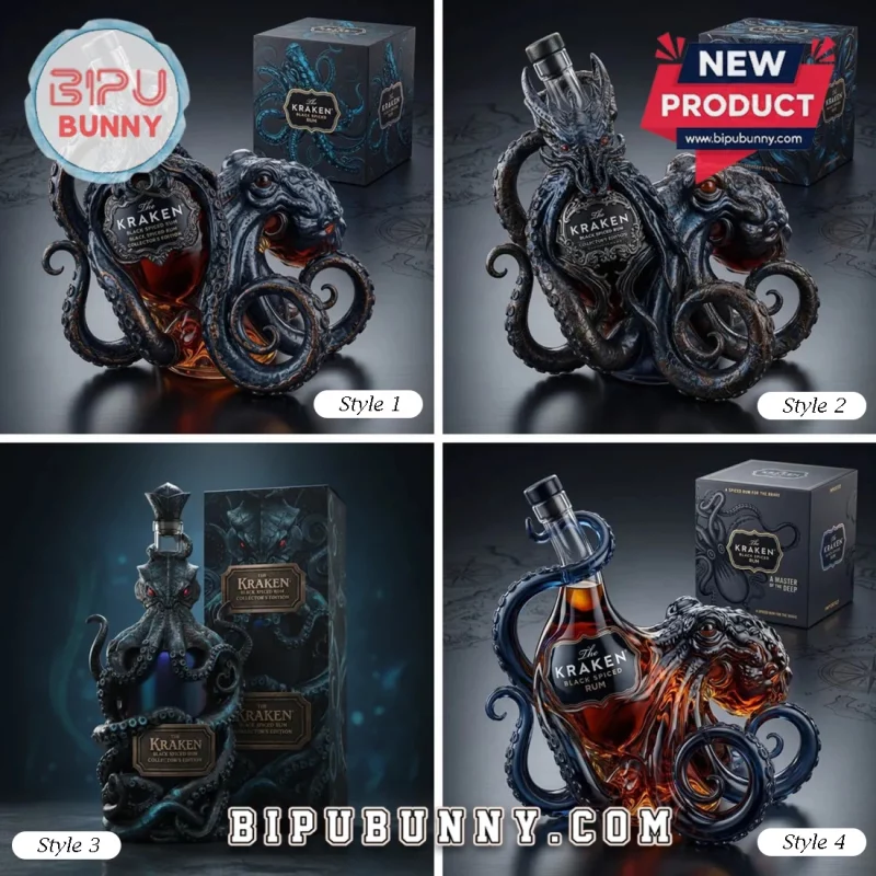 Kraken Black Spiced Rum Sculpted Octopus Collector's Whiskey Bottle ...