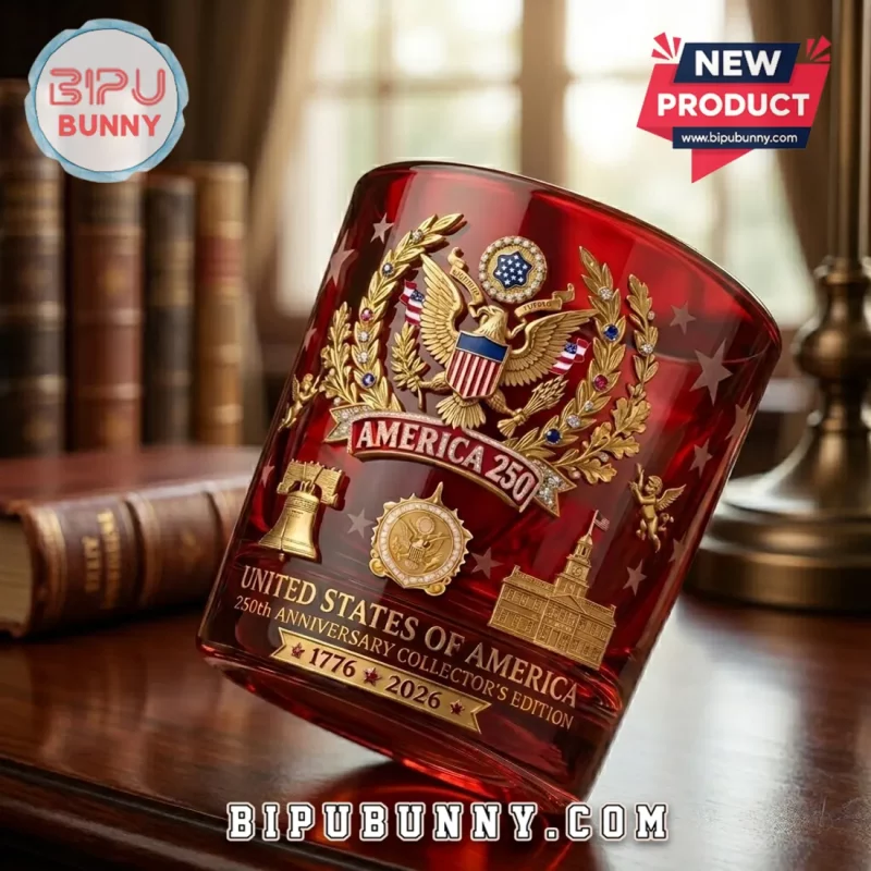 America 250th Anniversary Embossed Red Glass Whiskey Tumbler ...