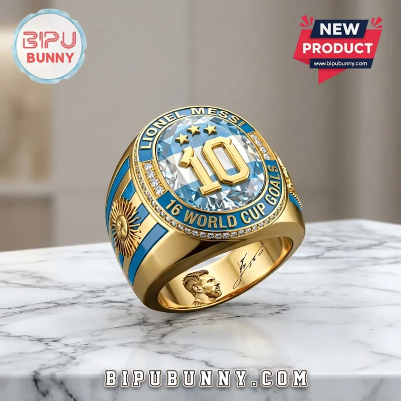 Lionel Messi 16 World Cup Goals Gold Plated Engraved Ring - Bipubunny Store